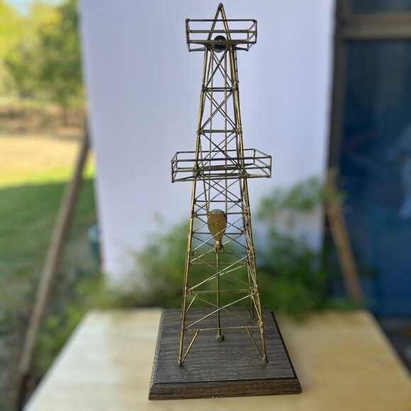 Accents | Vintage Oil Derrick Model Yellow Brass Wood Petroleum ...